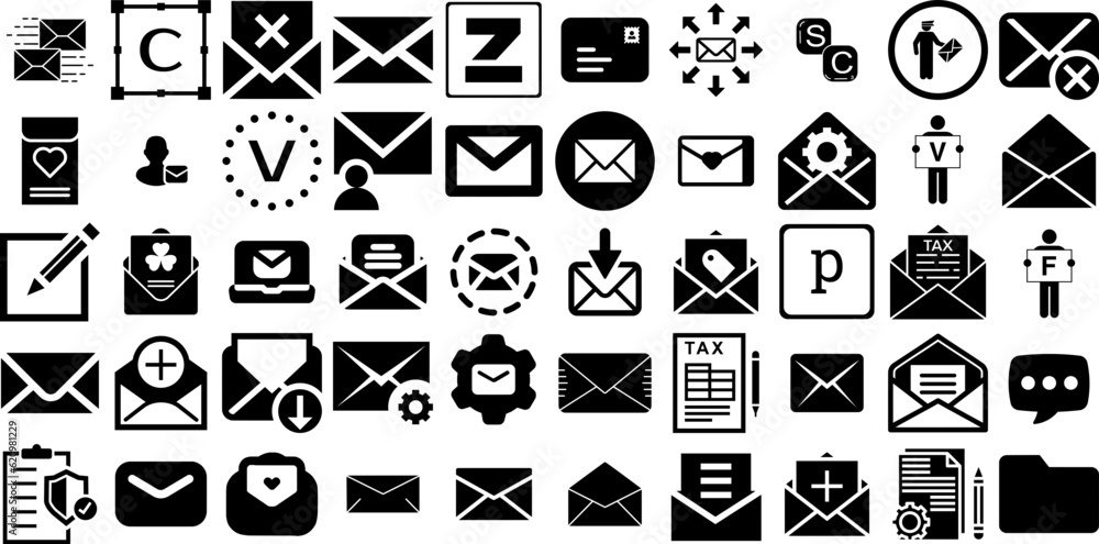 Big Set Of Letter Icons Pack Isolated Infographic Silhouette Mark ...