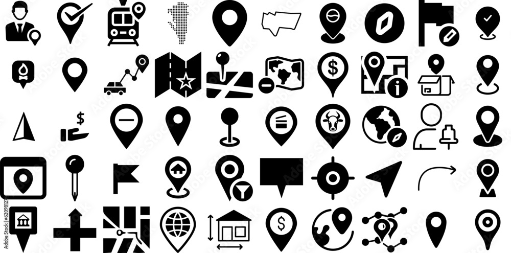Big Collection Of Location Icons Bundle Hand-Drawn Linear Drawing Web ...