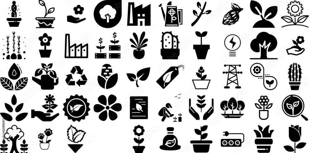 Massive Set Of Plant Icons Collection Linear Concept Signs ...