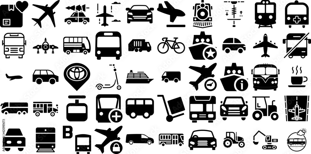Huge Collection Of Transport Icons Pack Hand-Drawn Isolated Simple ...