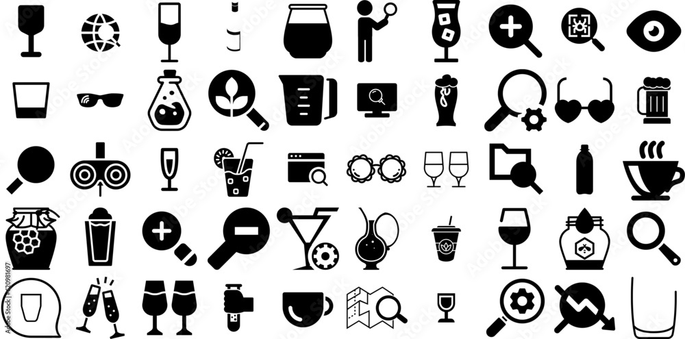 Mega Collection Of Glass Icons Pack Solid Concept Glyphs Symbol ...