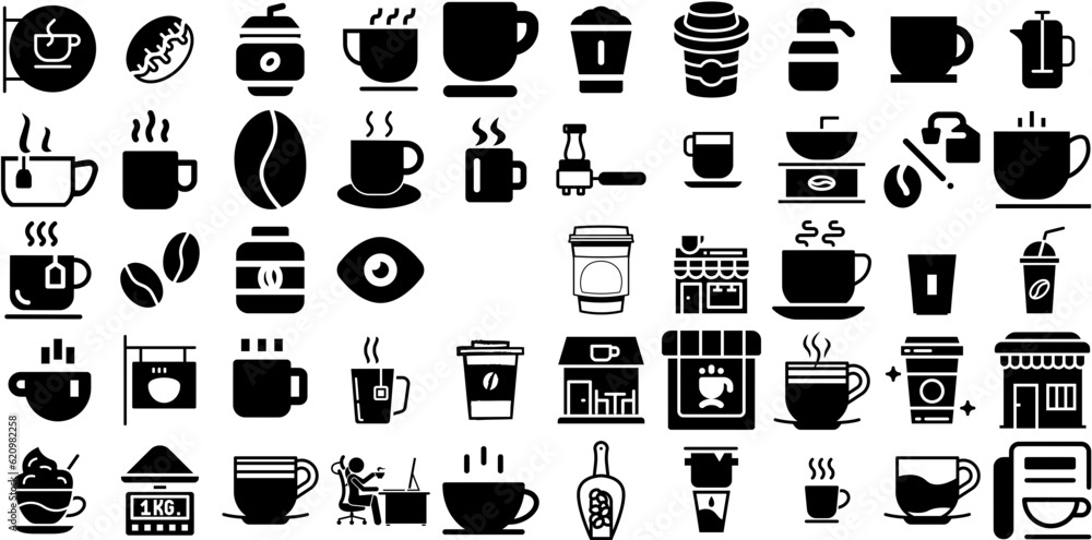 Mega Collection Of Coffee Icons Collection Linear Drawing Silhouette ...