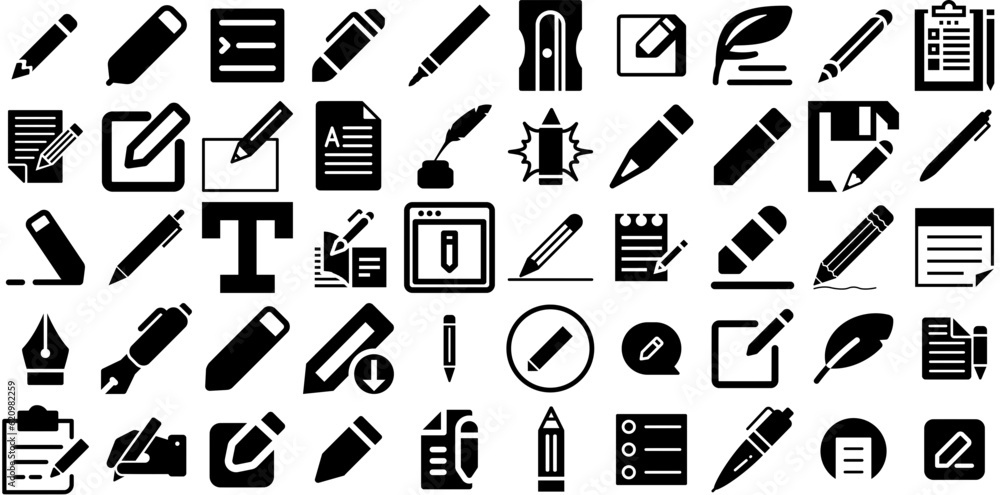 Big Collection Of Write Icons Bundle Isolated Infographic Glyphs ...