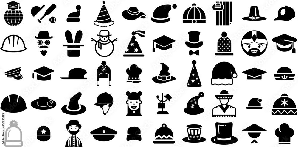 Mega Set Of Hat Icons Collection Hand-Drawn Linear Drawing Clip Art ...