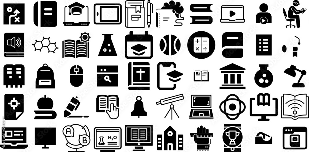 Huge Set Of Learning Icons Bundle Hand-Drawn Black Simple Symbols ...