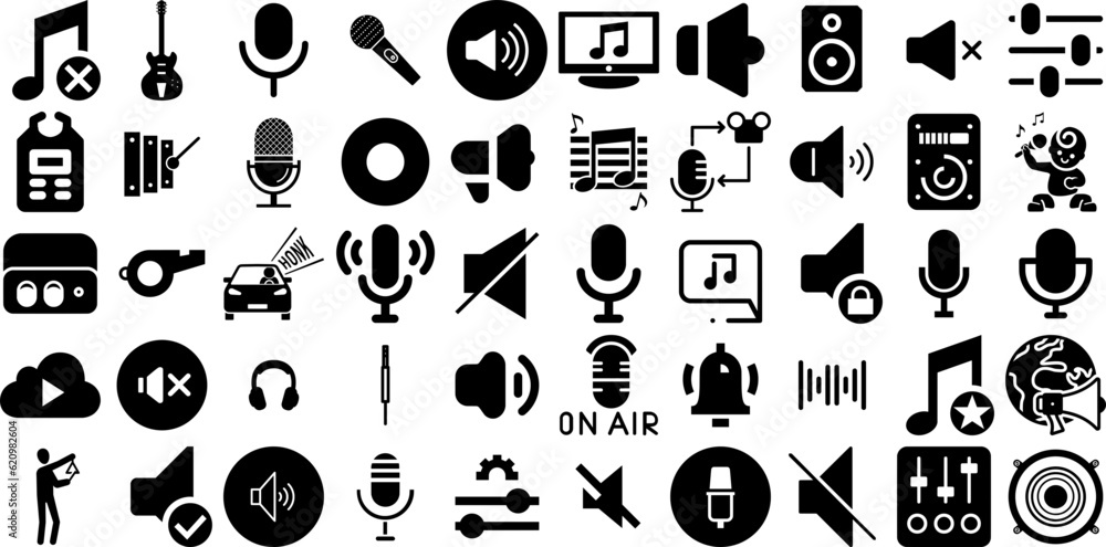 Mega Collection Of Sound Icons Collection Solid Drawing Pictograms ...