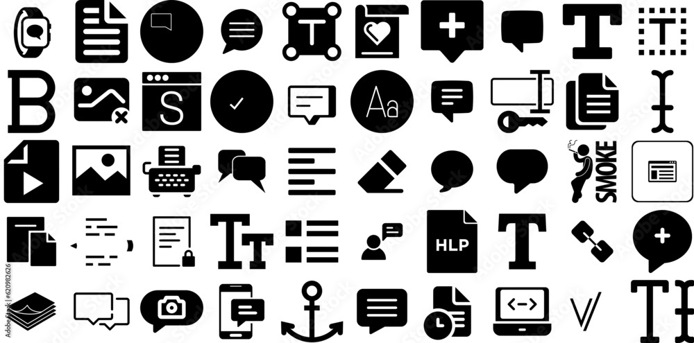 Mega Set Of Text Icons Pack Isolated Design Clip Art Icon, Border ...