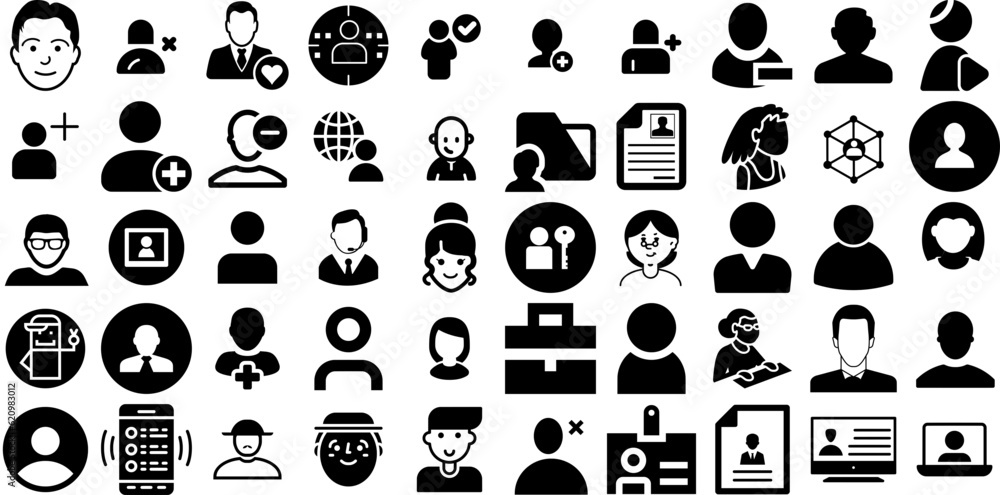 Huge Collection Of Profile Icons Collection Hand-Drawn Solid Vector ...