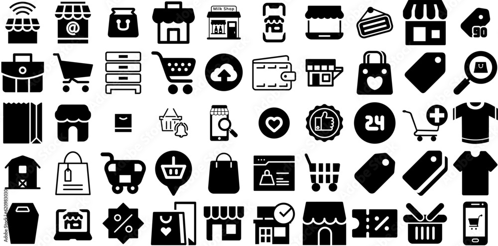 Mega Set Of Store Icons Bundle Hand-Drawn Black Vector Symbols Icon ...