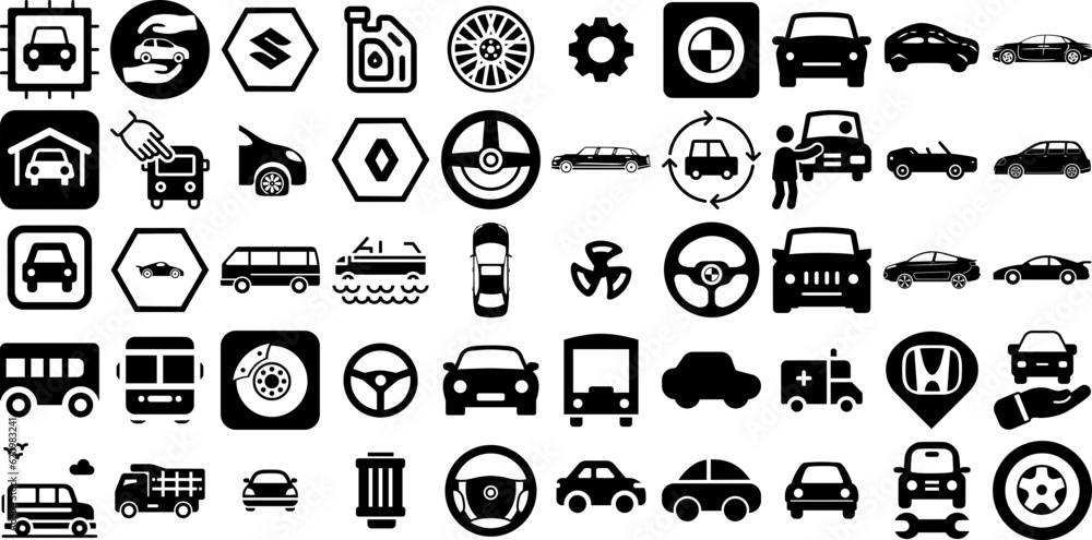 Vecteur Stock Massive Set Of Automobile Icons Pack Flat Design Symbols ...