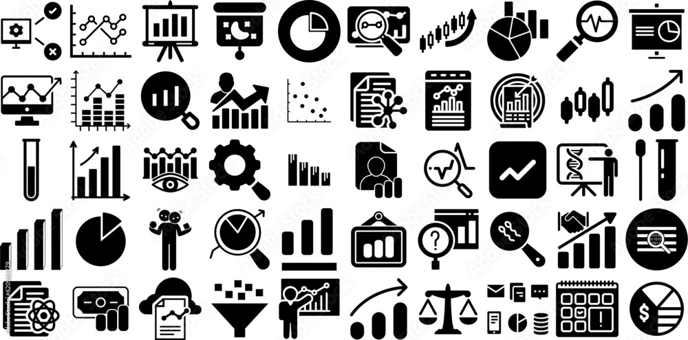 Big Set Of Analysis Icons Collection Linear Drawing Pictograms Finance ...
