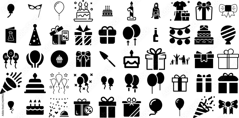 Massive Collection Of Birthday Icons Set Hand-Drawn Isolated Drawing ...