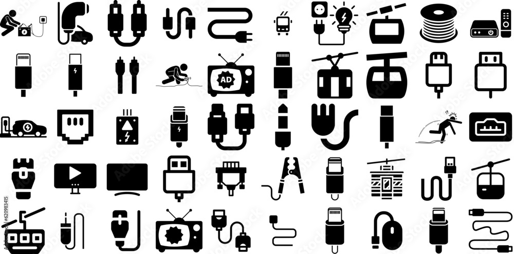 Massive Set Of Cable Icons Bundle Hand-Drawn Linear Infographic ...