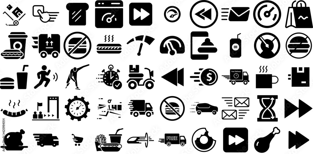 Vetor de Huge Set Of Fast Icons Set Hand-Drawn Black Cartoon Clip Art ...