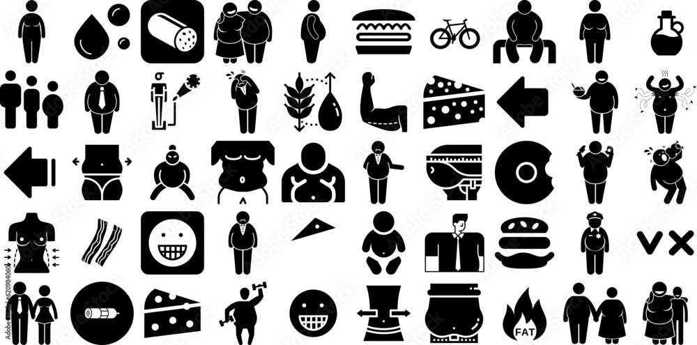 Big Set Of Fat Icons Pack Linear Cartoon Symbols Body, Creamy, Fitness ...