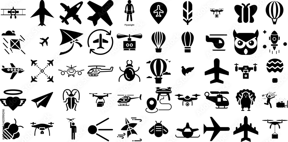 Huge Collection Of Fly Icons Set Hand-Drawn Linear Concept Glyphs ...