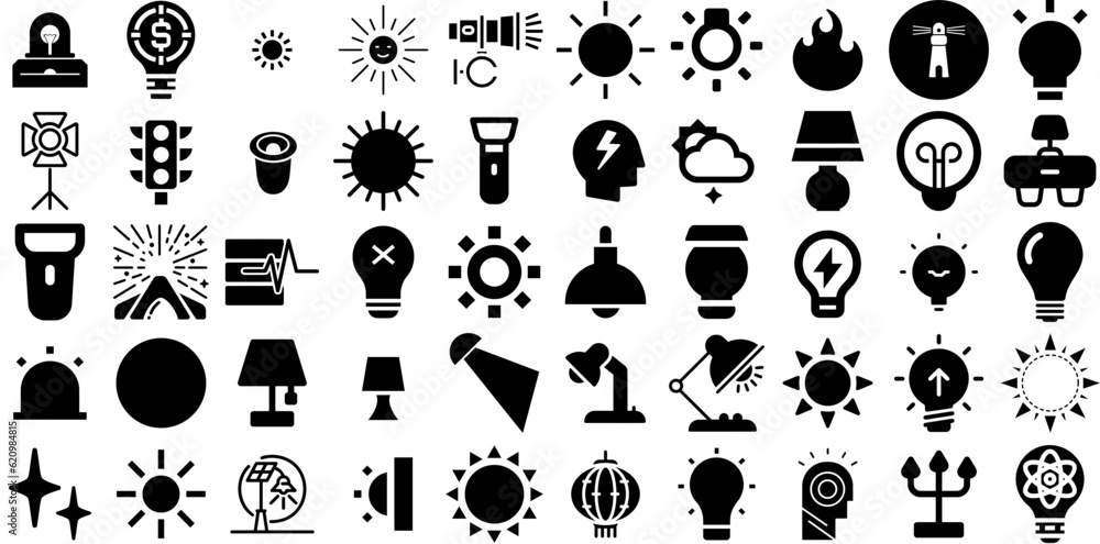Massive Collection Of Light Icons Bundle Hand-Drawn Solid Concept ...