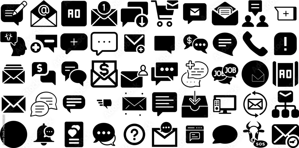 Huge Collection Of Message Icons Set Hand-Drawn Isolated Design Silhouette Icon, Toque, Post ...