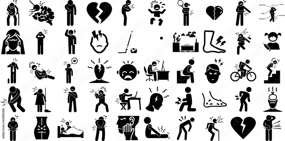 Massive Collection Of Pain Icons Collection Linear Cartoon Clip Art ...