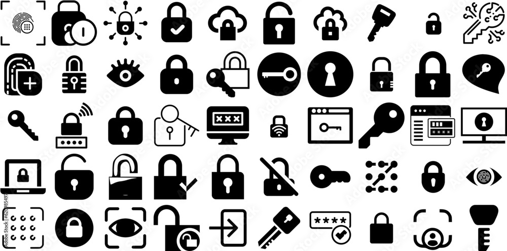 Mega Set Of Password Icons Set Isolated Cartoon Symbol Restore, Shield ...