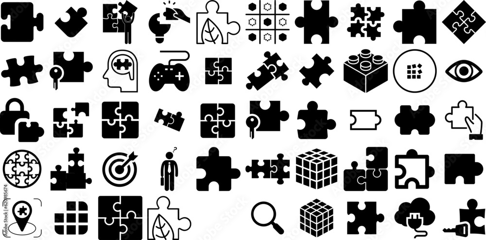 Massive Set Of Puzzle Icons Bundle Linear Infographic Pictograms ...