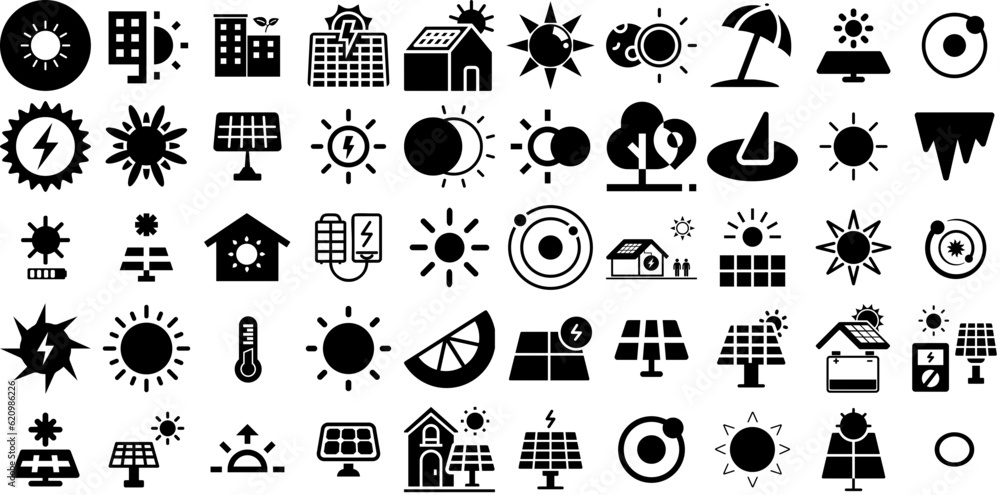 Big Set Of Solar Icons Collection Hand-Drawn Linear Concept Web Icon ...