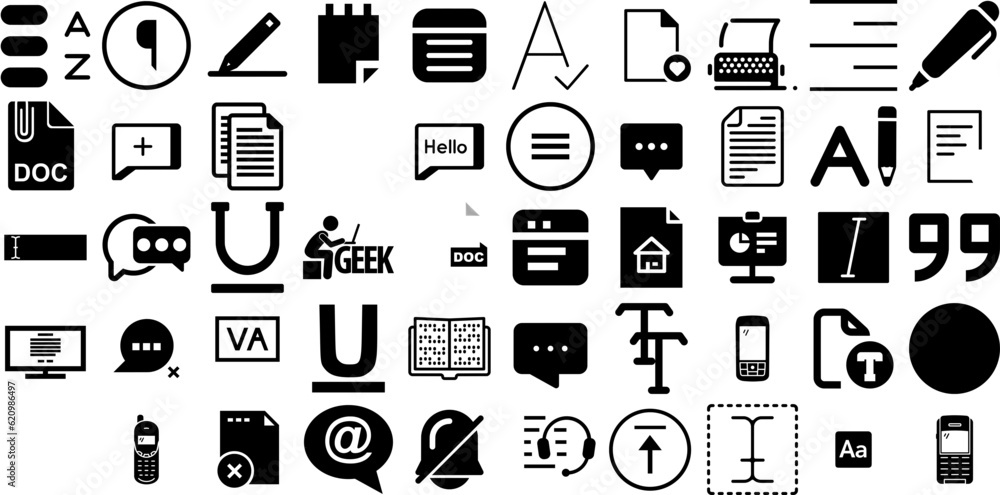 Vetor de Mega Set Of Text Icons Collection Hand-Drawn Isolated Simple ...