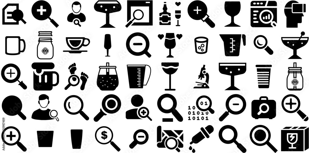 Huge Collection Of Glass Icons Collection Flat Cartoon Pictogram ...
