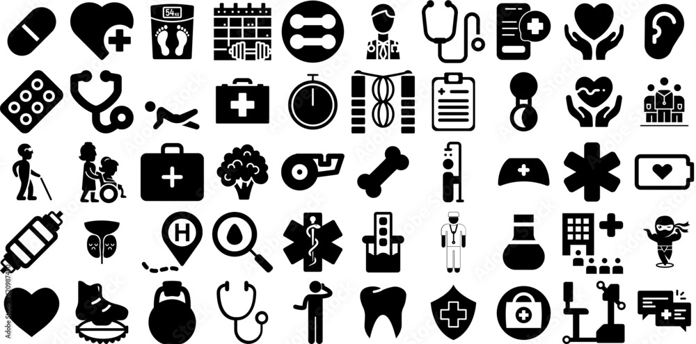 Big Collection Of Health Icons Pack Hand-Drawn Linear Simple Pictogram ...