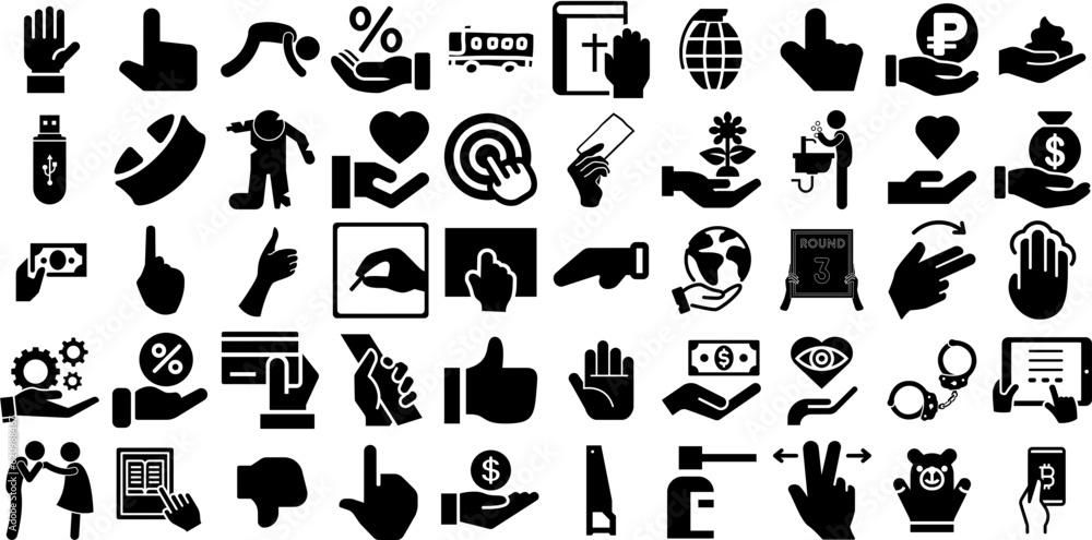 Big Set Of Hand Icons Bundle Black Drawing Signs Health, Silhouette ...
