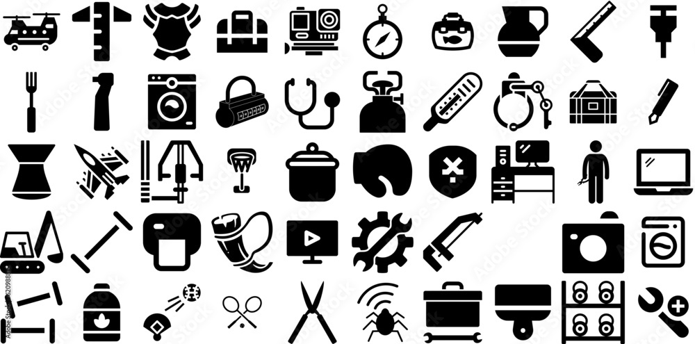 Big Set Of Equipment Icons Collection Isolated Drawing Pictograms ...
