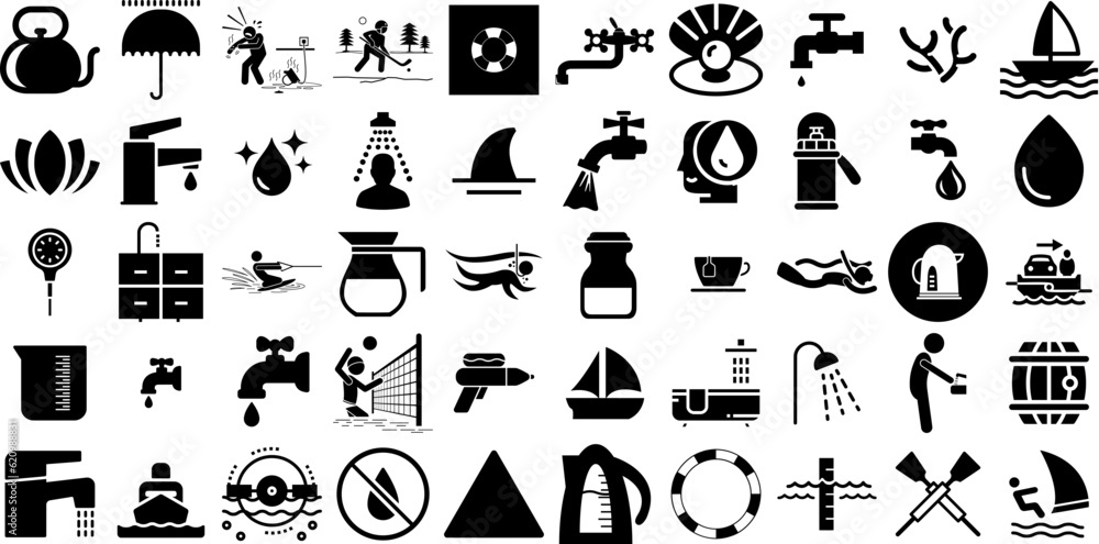 Massive Collection Of Water Icons Pack Solid Drawing Silhouettes Wind ...