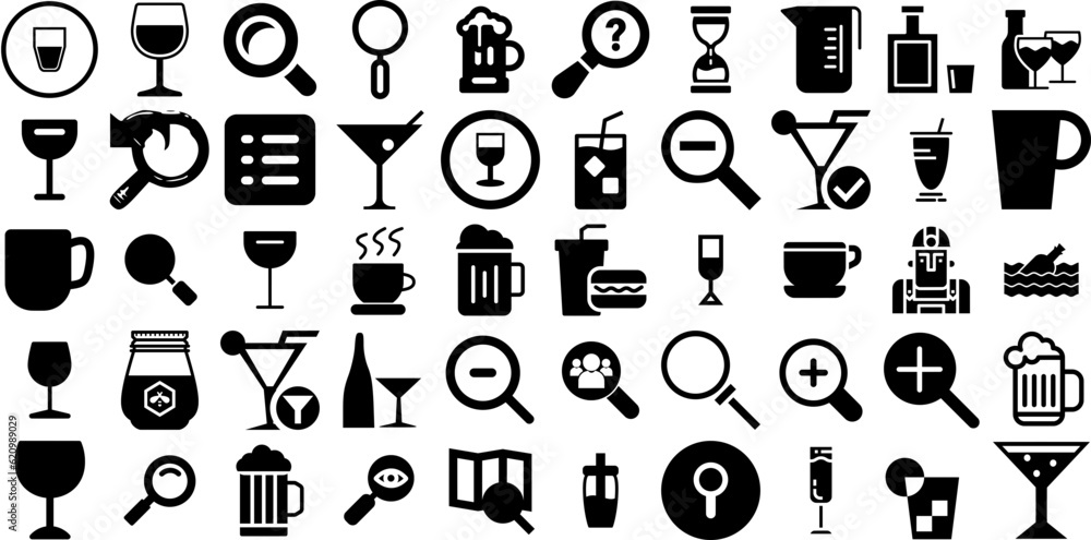 Huge Set Of Glass Icons Collection Black Cartoon Signs Traceability ...