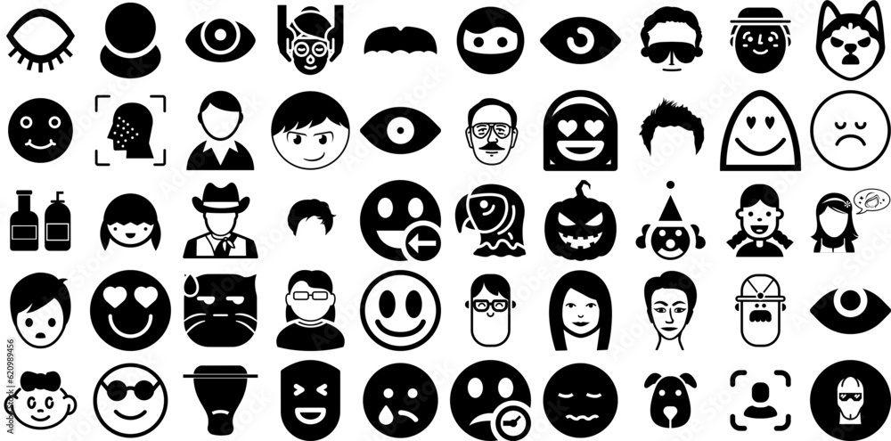 Mega Set Of Face Icons Set Hand-Drawn Linear Infographic Clip Art ...