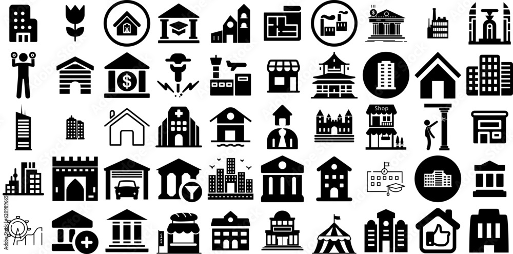 Huge Set Of Building Icons Set Hand-Drawn Solid Infographic Clip Art ...
