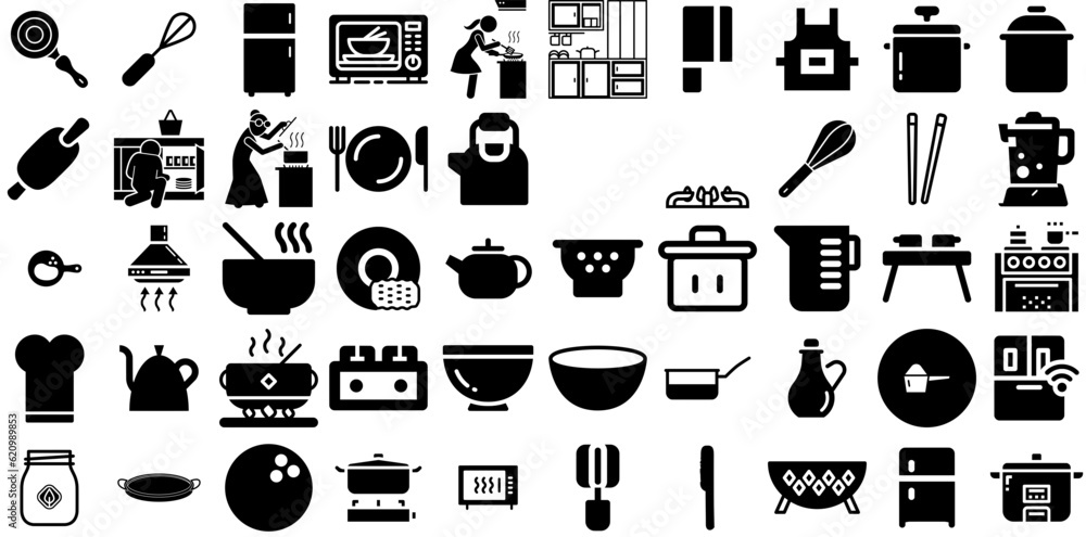 Massive Collection Of Kitchen Icons Pack Black Concept Symbol Icon ...