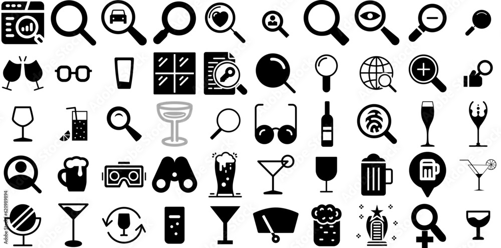 Big Set Of Glass Icons Set Hand-Drawn Solid Infographic Silhouette ...