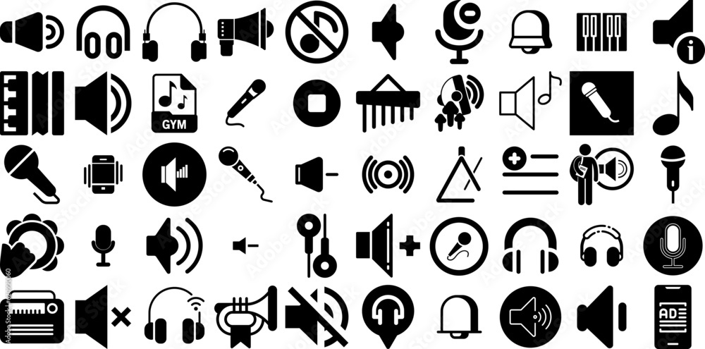 Vetor de Big Set Of Sound Icons Collection Linear Cartoon Clip Art Icon ...