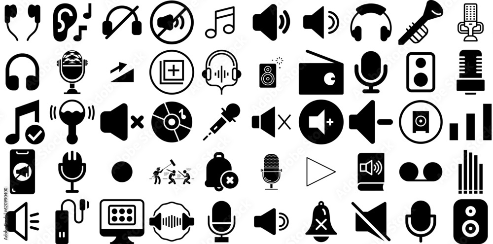 Vetor de Mega Collection Of Sound Icons Pack Hand-Drawn Black ...