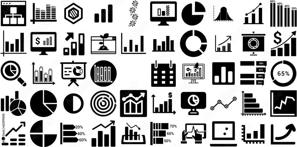 Mega Set Of Chart Icons Bundle Hand-Drawn Black Infographic Clip Art ...