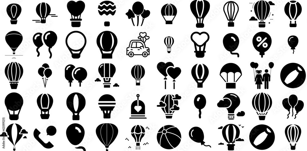 Big Collection Of Balloon Icons Bundle Black Vector Symbol Border, Icon ...