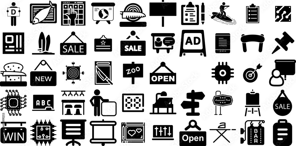 Mega Set Of Board Icons Bundle Solid Infographic Pictogram Brain ...