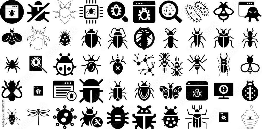 Massive Set Of Bug Icons Collection Isolated Vector Elements ...