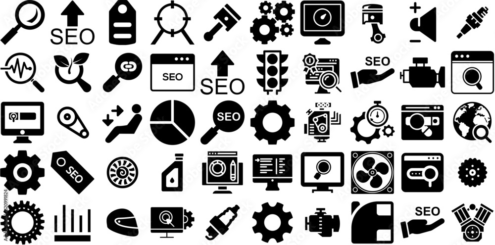 Mega Set Of Engine Icons Set Hand-Drawn Solid Vector Clip Art Icon ...