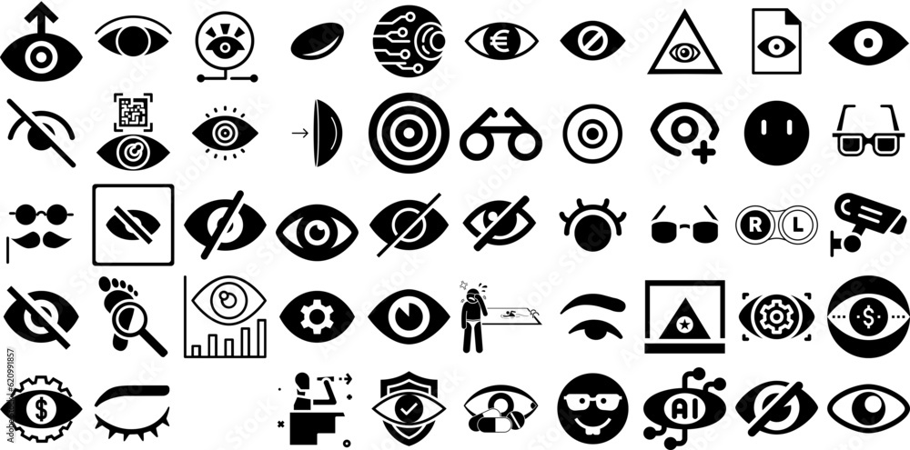 Big Set Of Eye Icons Pack Black Drawing Clip Art Mark, Identification ...