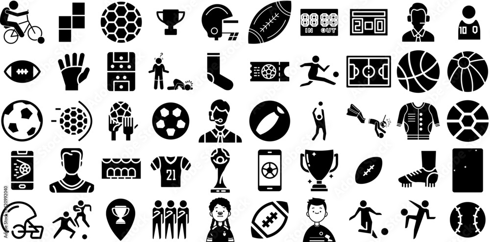Mega Set Of Football Icons Pack Hand-Drawn Linear Vector Elements Red ...