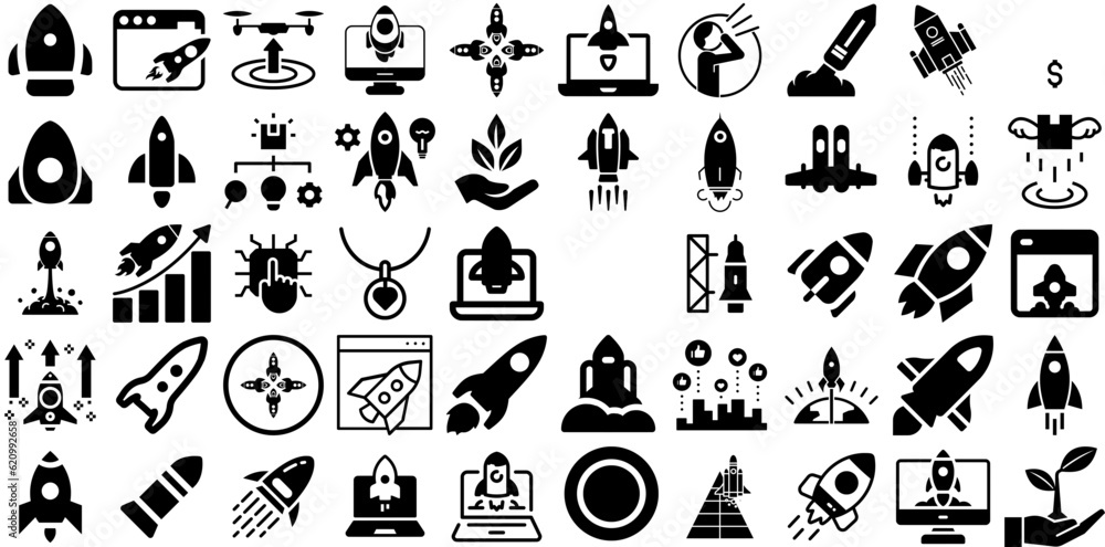 Massive Set Of Launch Icons Collection Linear Modern Clip Art Launch ...