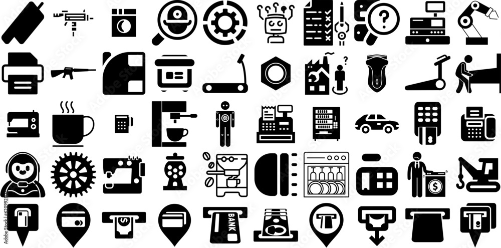 Big Set Of Machine Icons Pack Flat Infographic Symbols Maintain, Tool ...