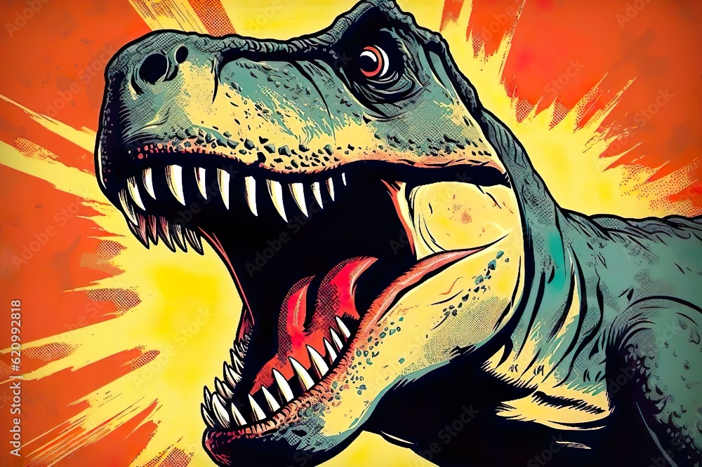 tyrannosaurus rex dinosaur. Vector illustration in pop art retro comics ...