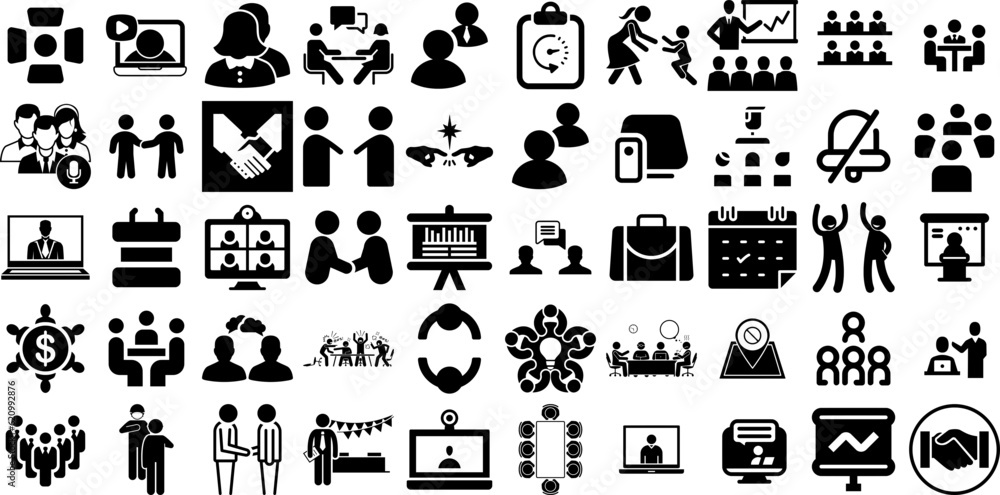 Mega Set Of Meeting Icons Collection Hand-Drawn Linear Infographic Clip ...